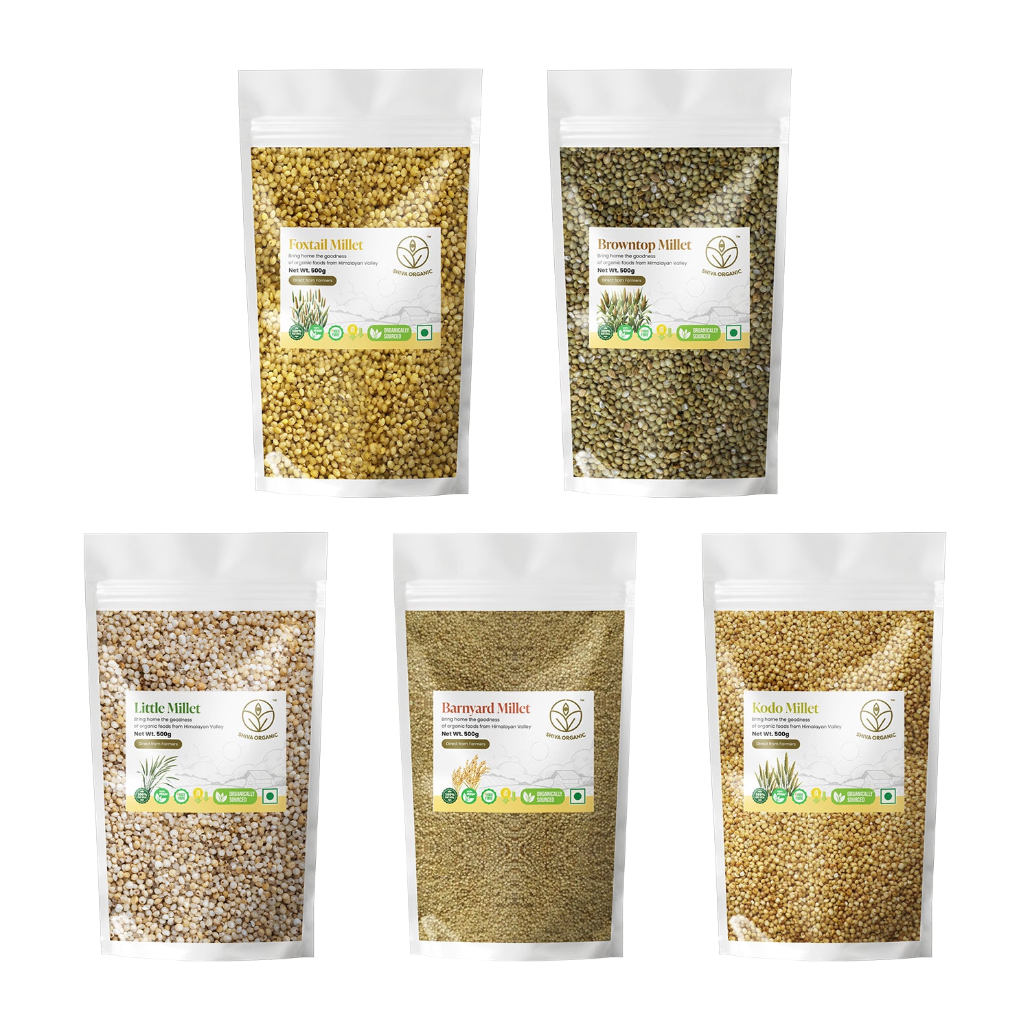 5 Positive Millets | Low Glutten | Unpolished Whole Grain | Shiva Organic