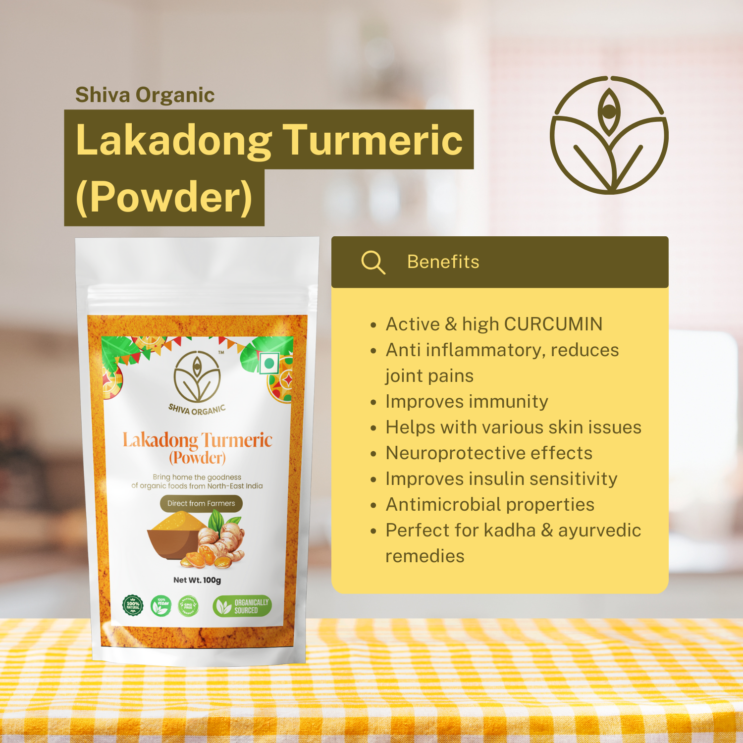 Lakadong Turmeric Powder | Haldee | High Curcumin | Shiva Organic