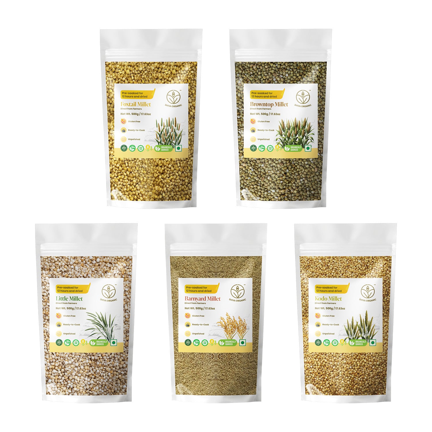 Pre Soaked & Dried | 5 Positive Millets | Unpolished Whole Grain ...